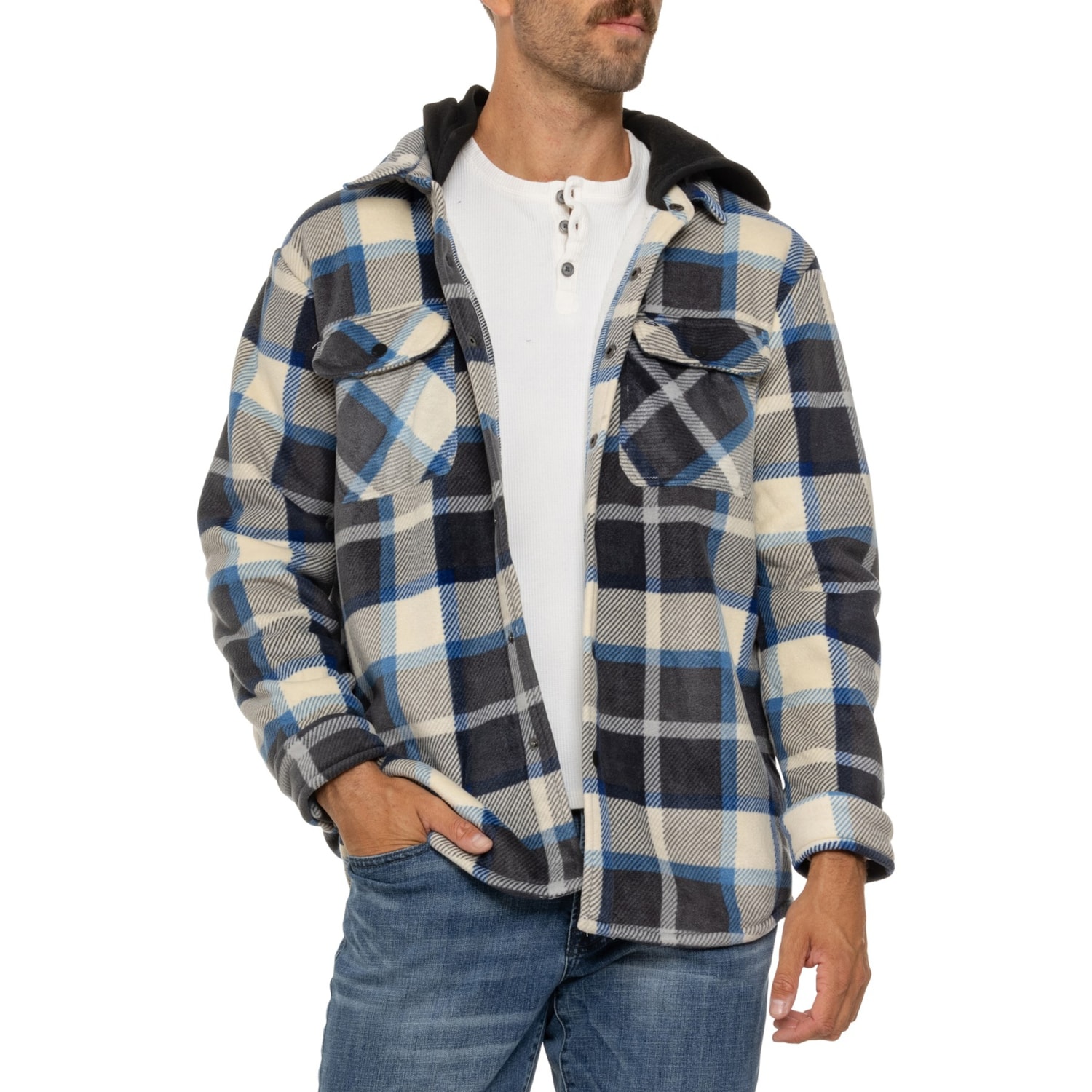 Quiksilver Hooded Fleece Snap-Front Shirt Jacket - Save 50%