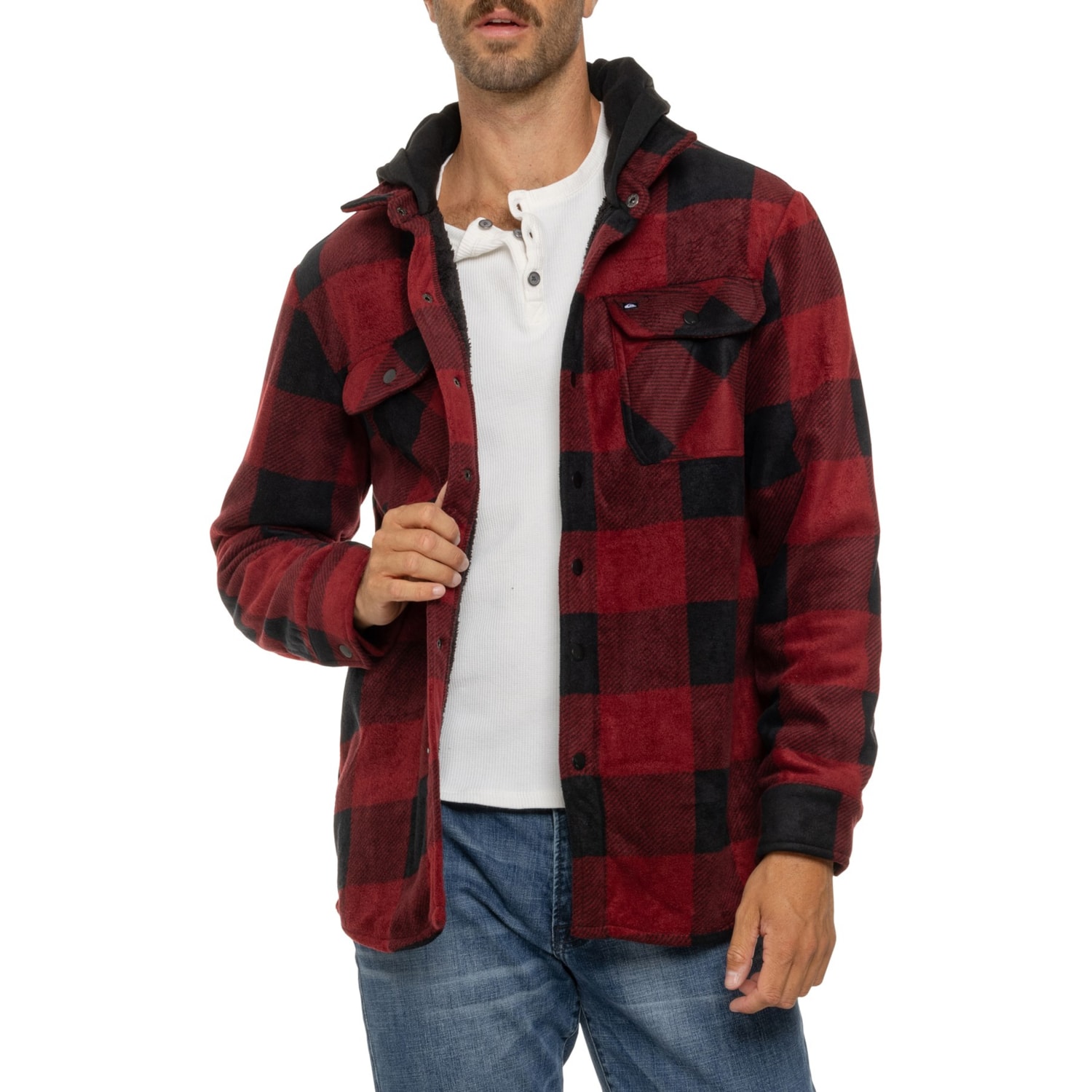 Quiksilver Hooded Fleece Snap-Front Shirt Jacket - Save 50%