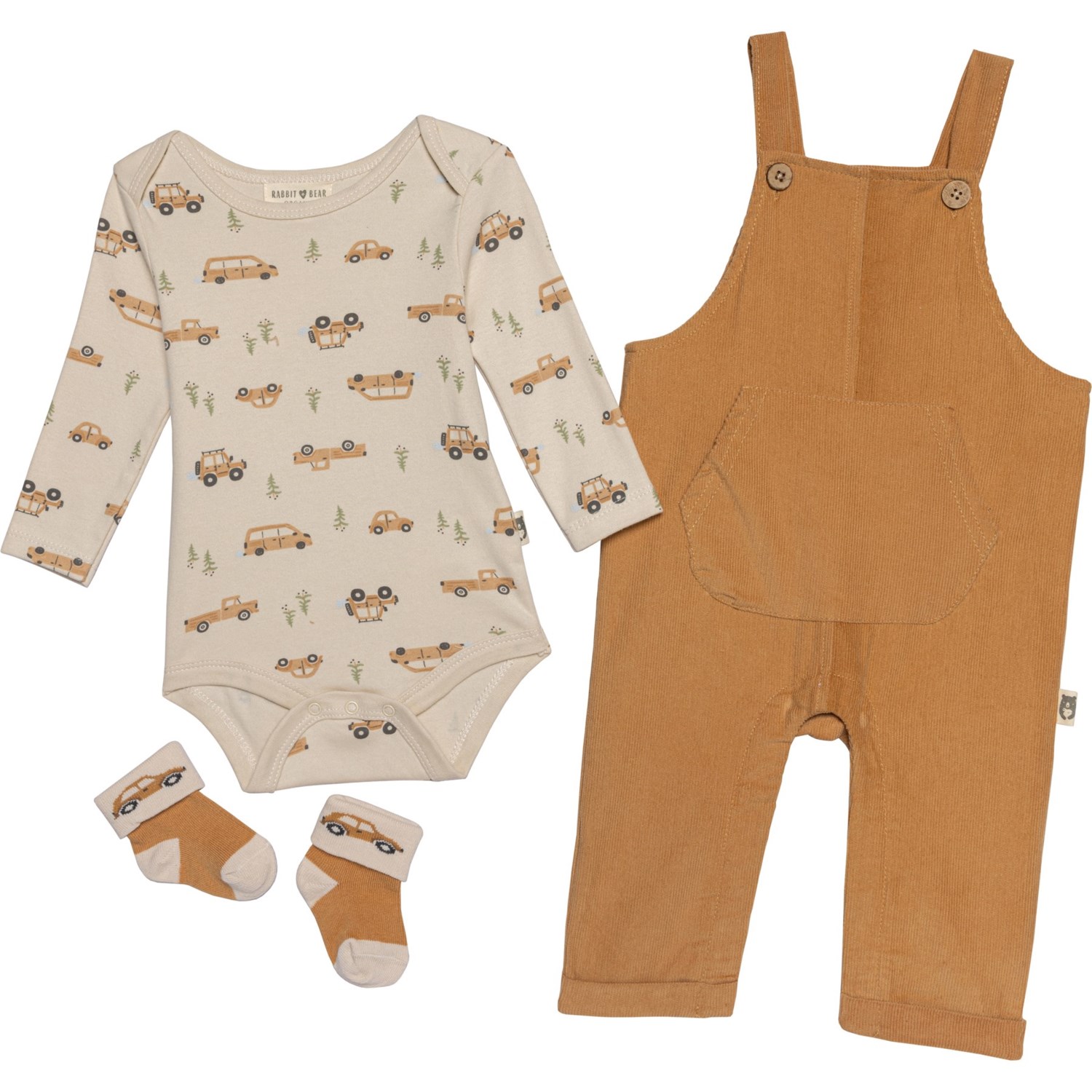 Rabbit + Bear Organic Infant Boys Printed Baby Bodysuit, Overalls and ...