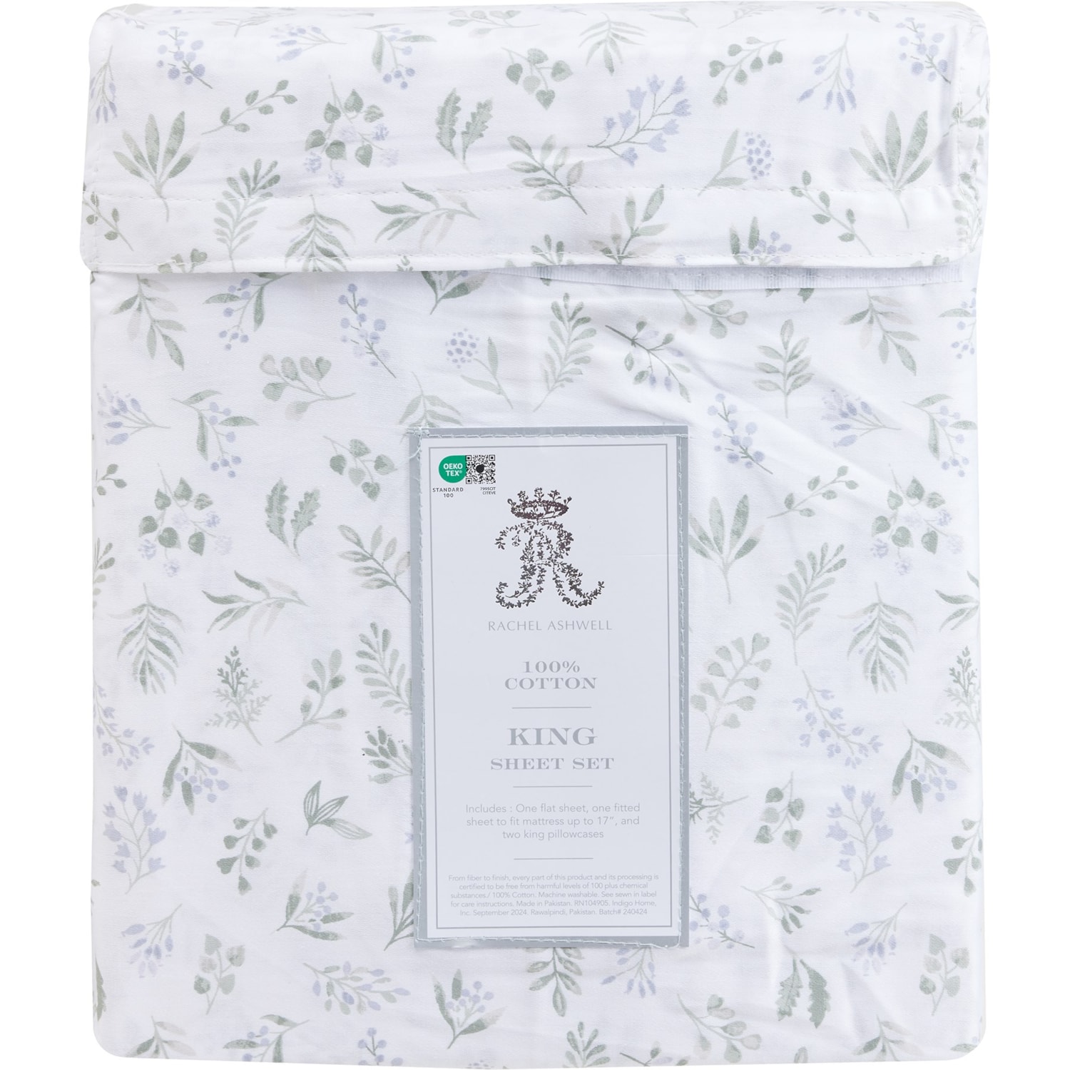 Rachel Ashwell King Cotton Eva Floral Sheet Set - Sage - Save 50%