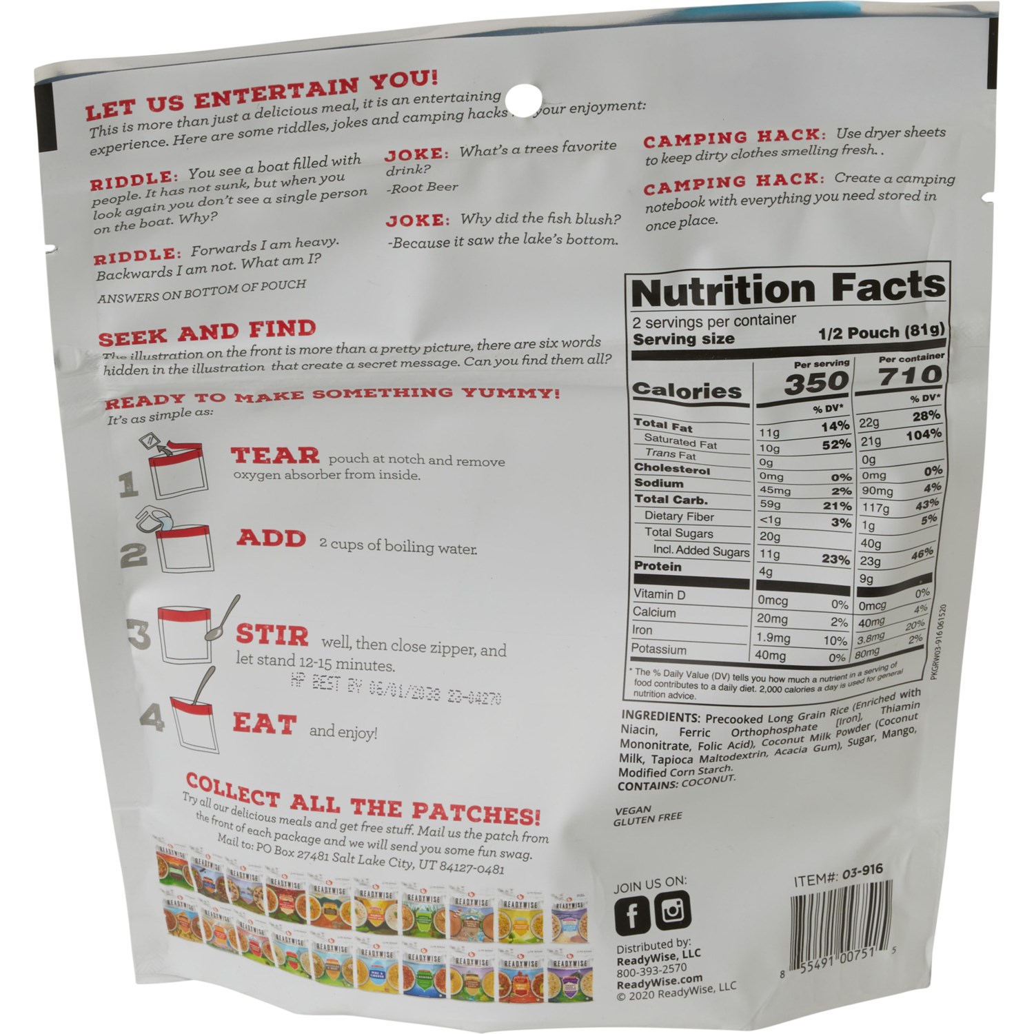 Ready Wise Mango Sticky Rice - 2 Servings - Save 20%