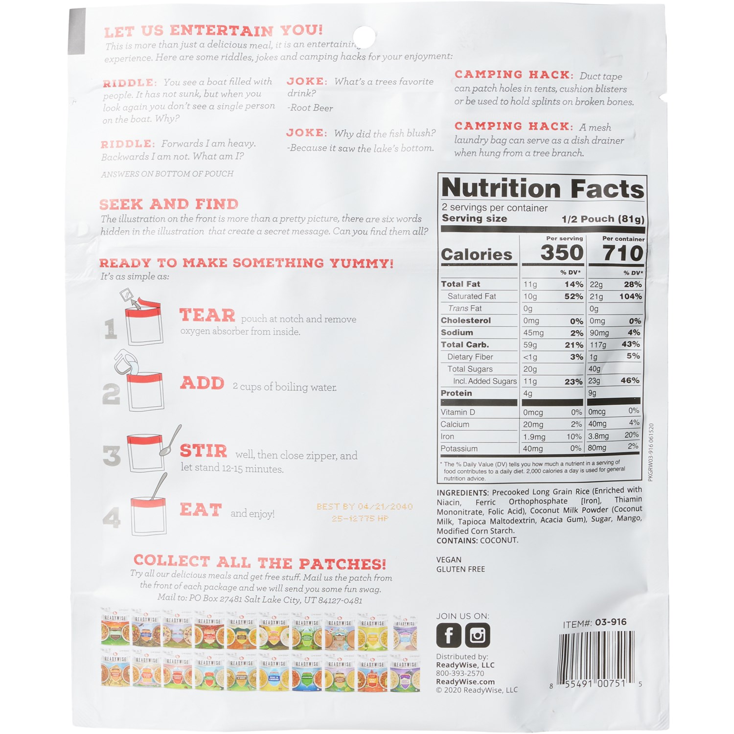 Ready Wise Mango Sticky Rice - 2 Servings - Save 20%