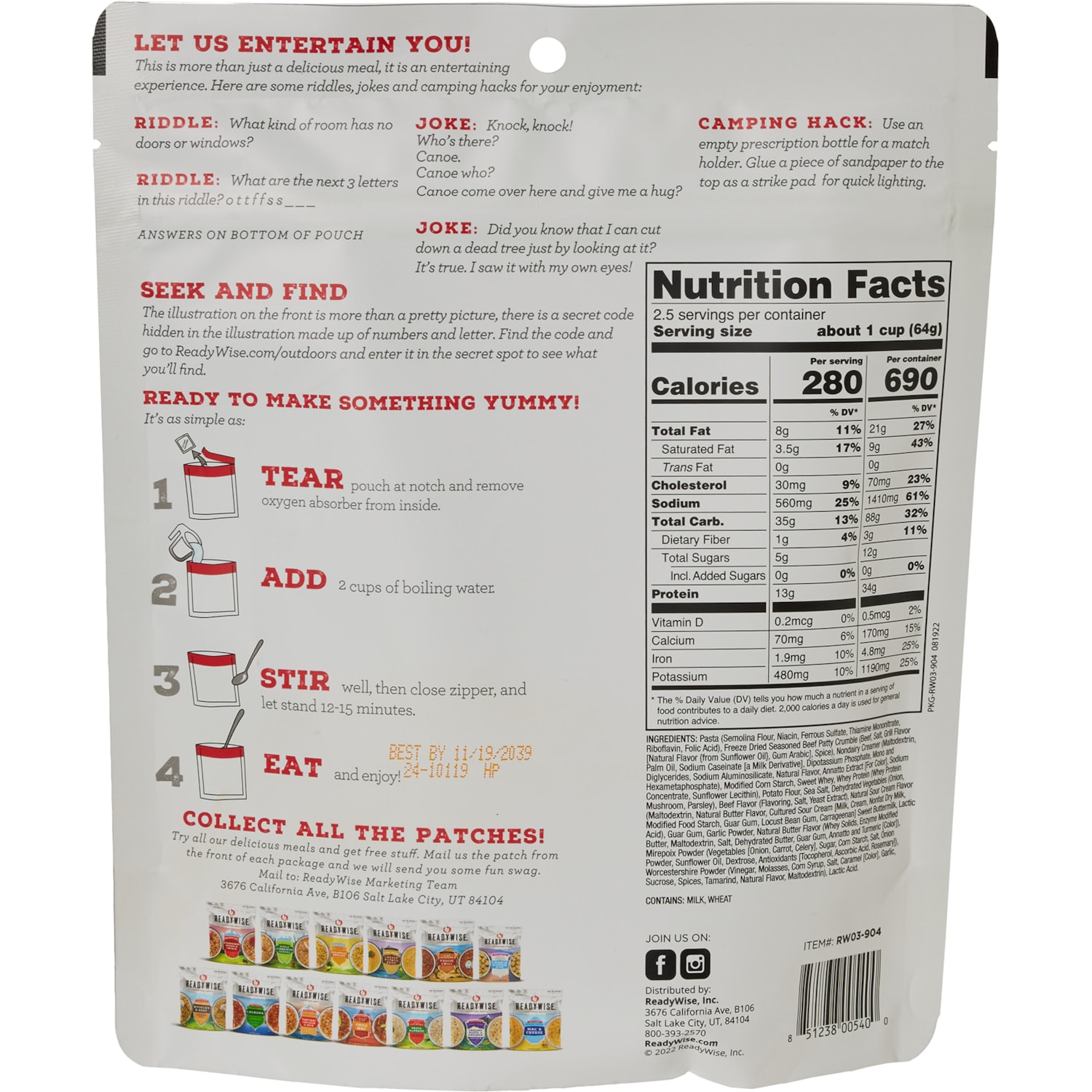 Ready Wise Trailhead Noodles and Beef Meal - 2.5 Servings - Save 20%