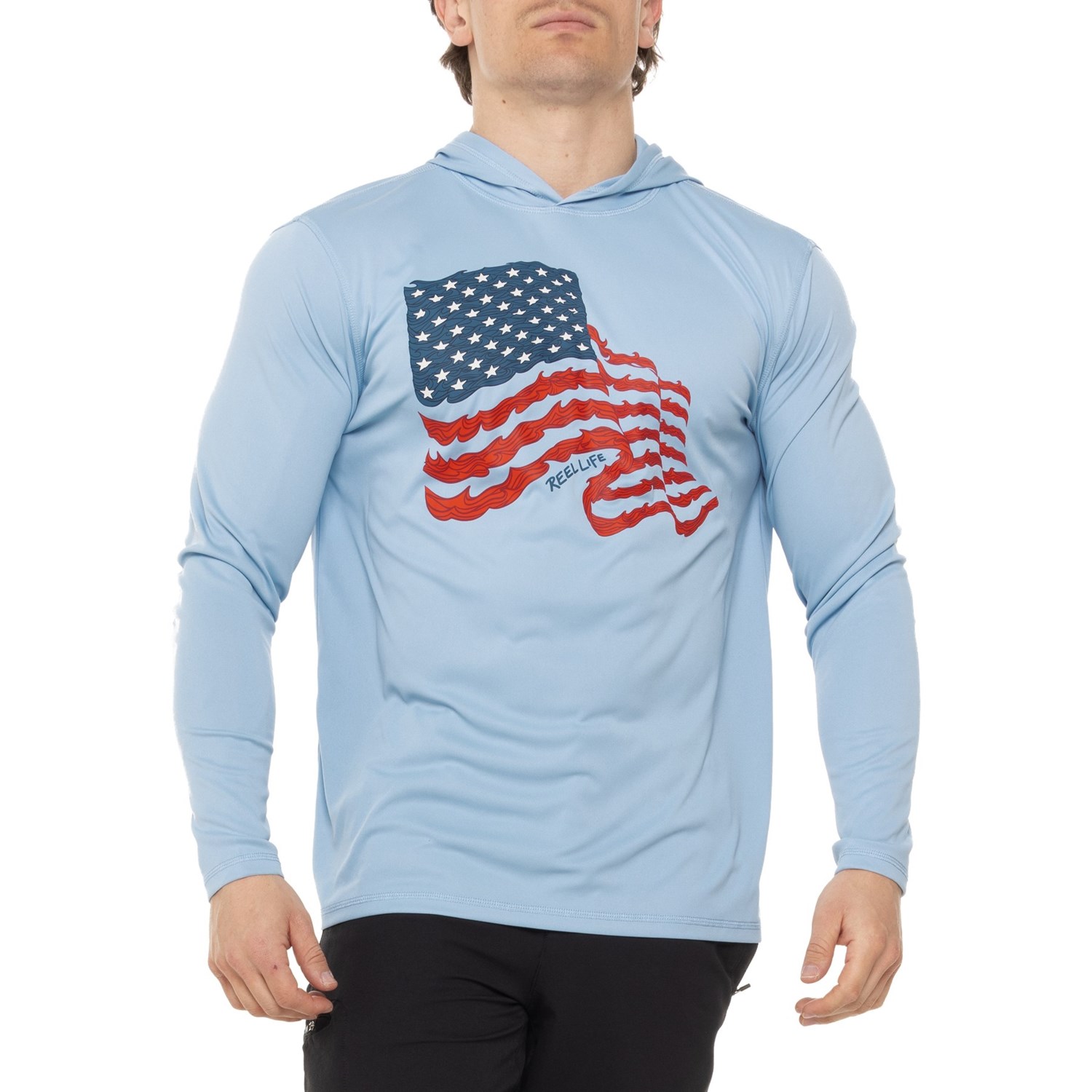 Reel Life Flag Sun Defender Hooded Shirt - UPF 50, Long Sleeve - Save 64%