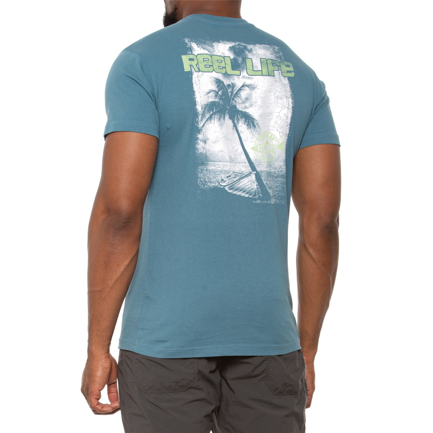 Reel Life Ocean Washed Reel Palm and Boat Graphic T-Shirt - Short ...