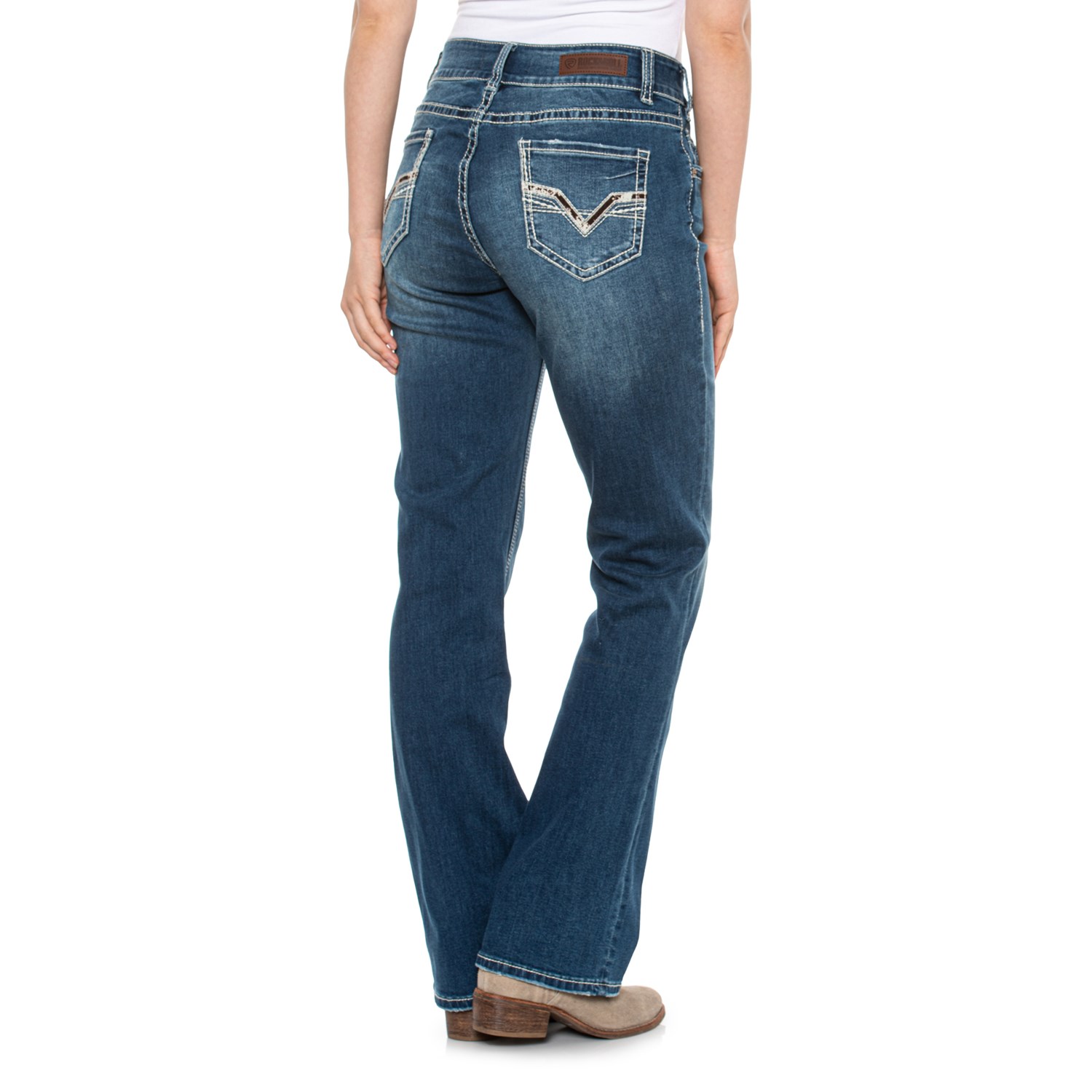 Rock & Roll Cowgirl Cowhide Applique Riding Jeans - Save 57%