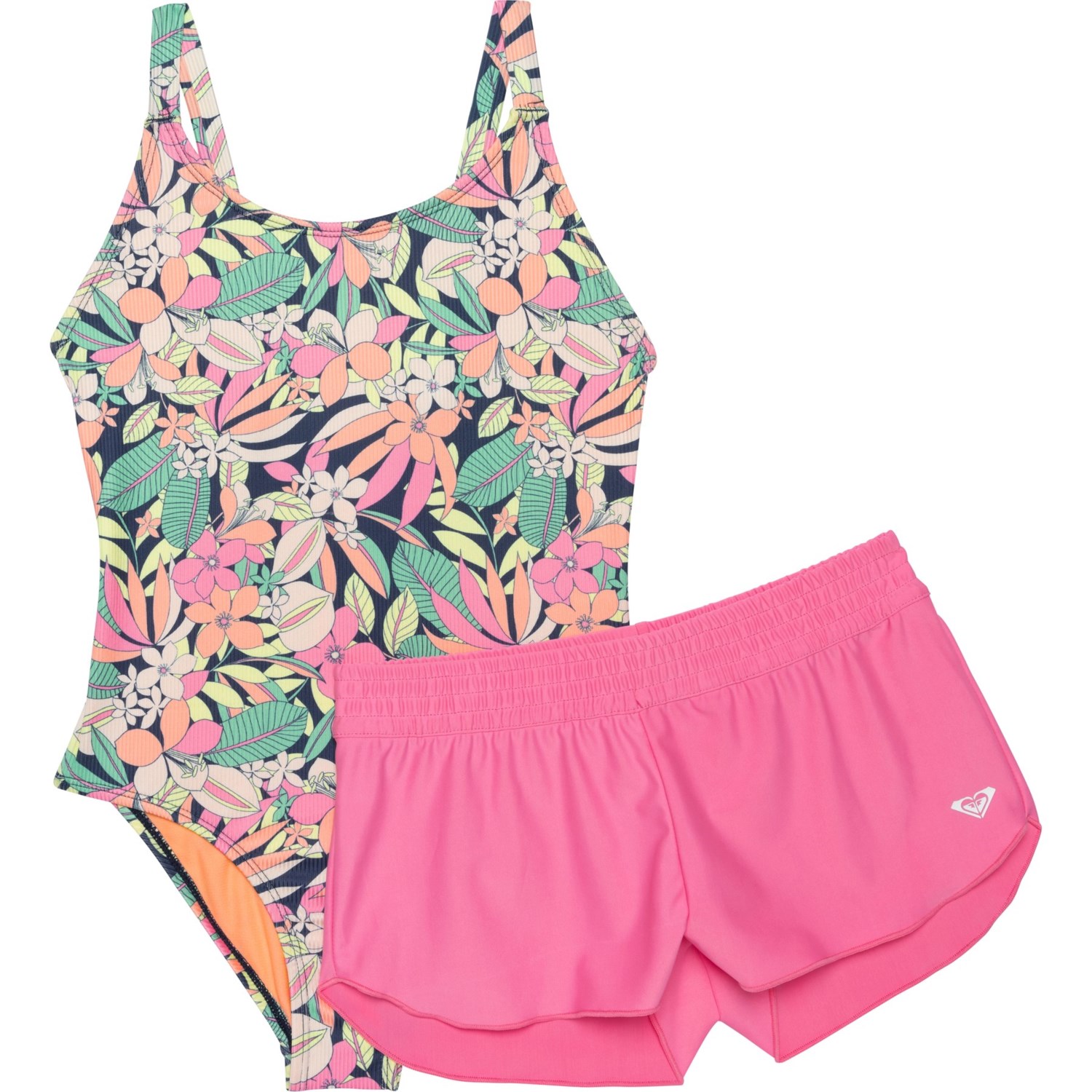 Roxy Big Girls Palm Song One-Piece Swimsuit with Shorts - UPF 50 ...