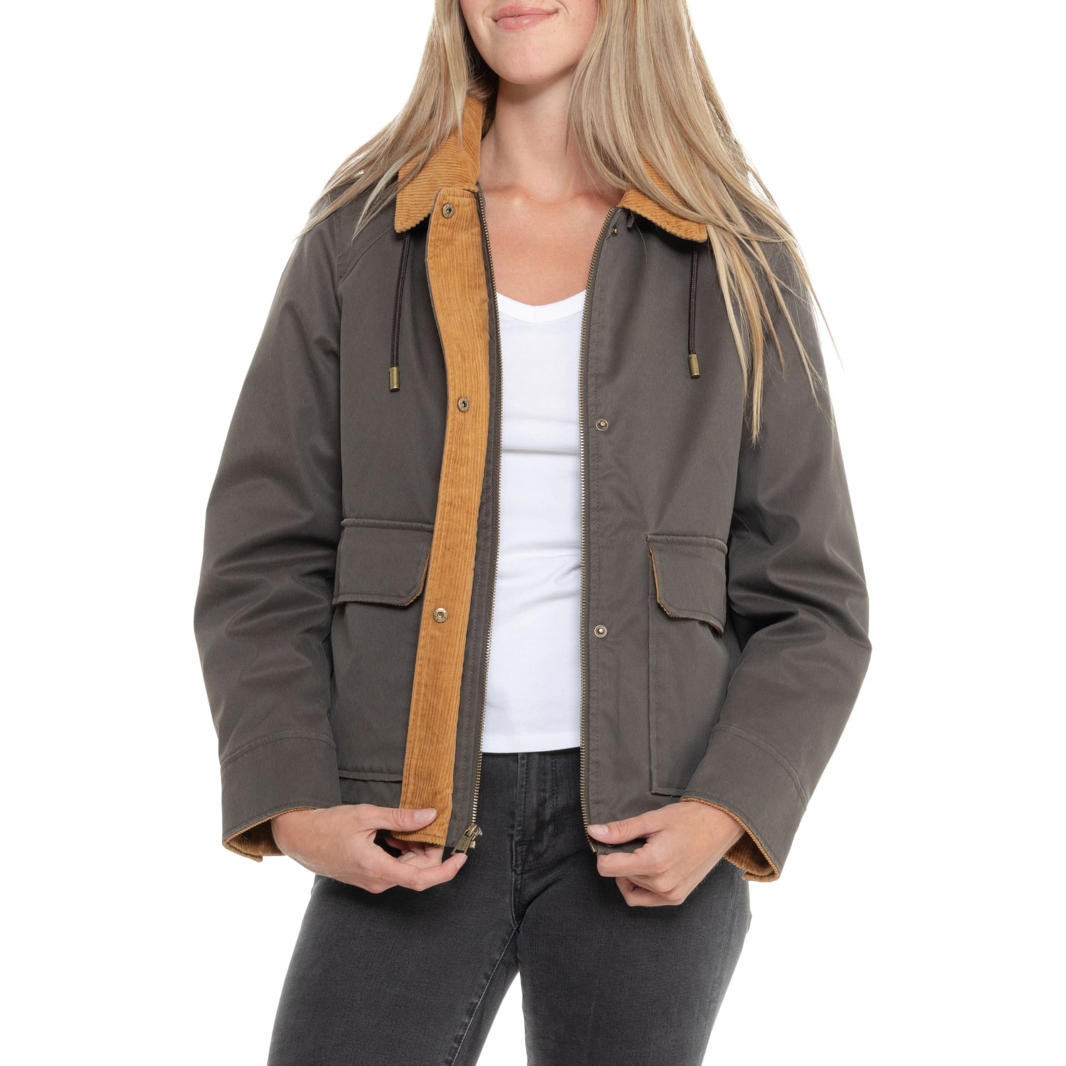 Sanctuary Corduroy Collar Hooded Jacket - Insulated - Save 66%
