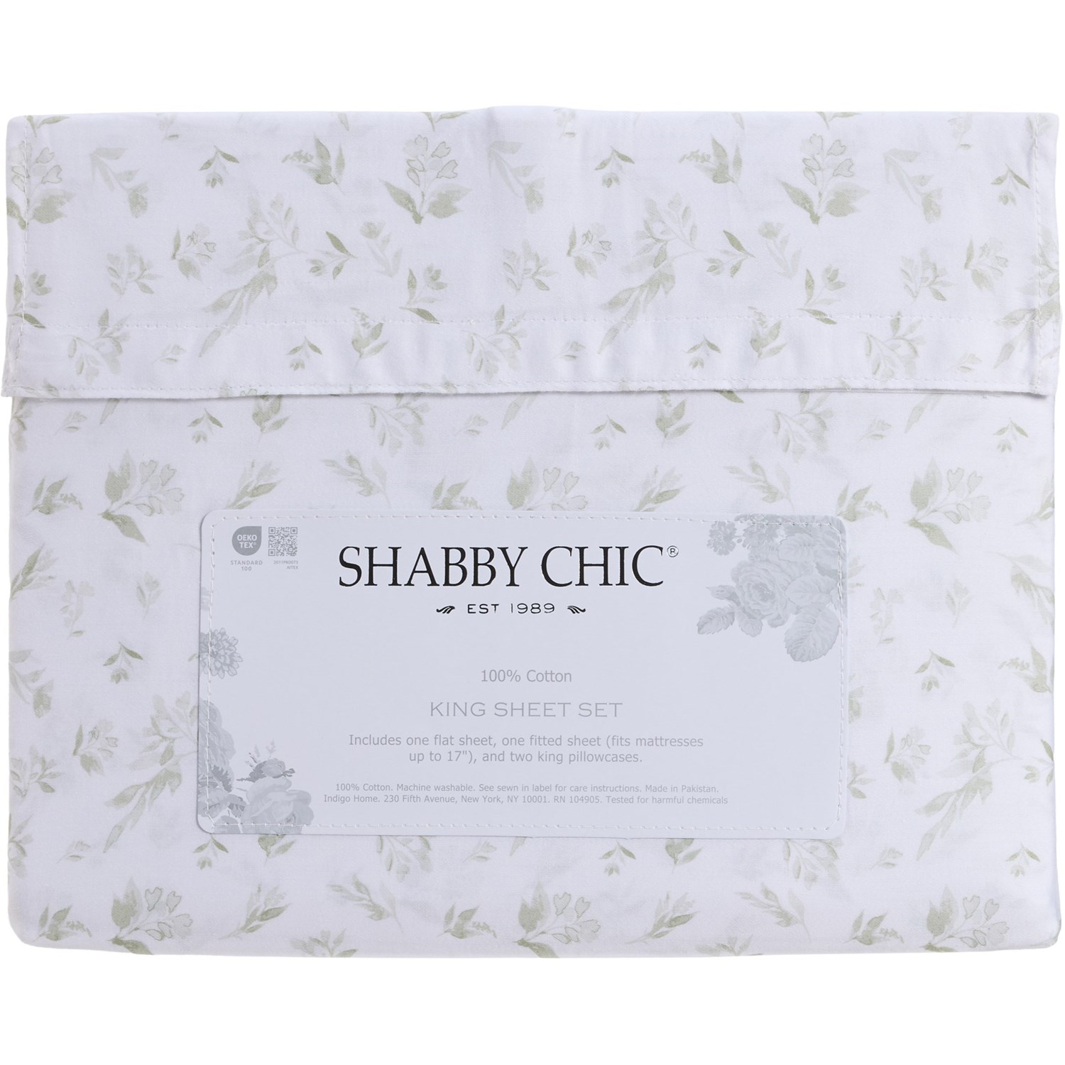 Shabby Chic King Bethany Floral Cotton Sheet Set - Floral Sage - Save 50%