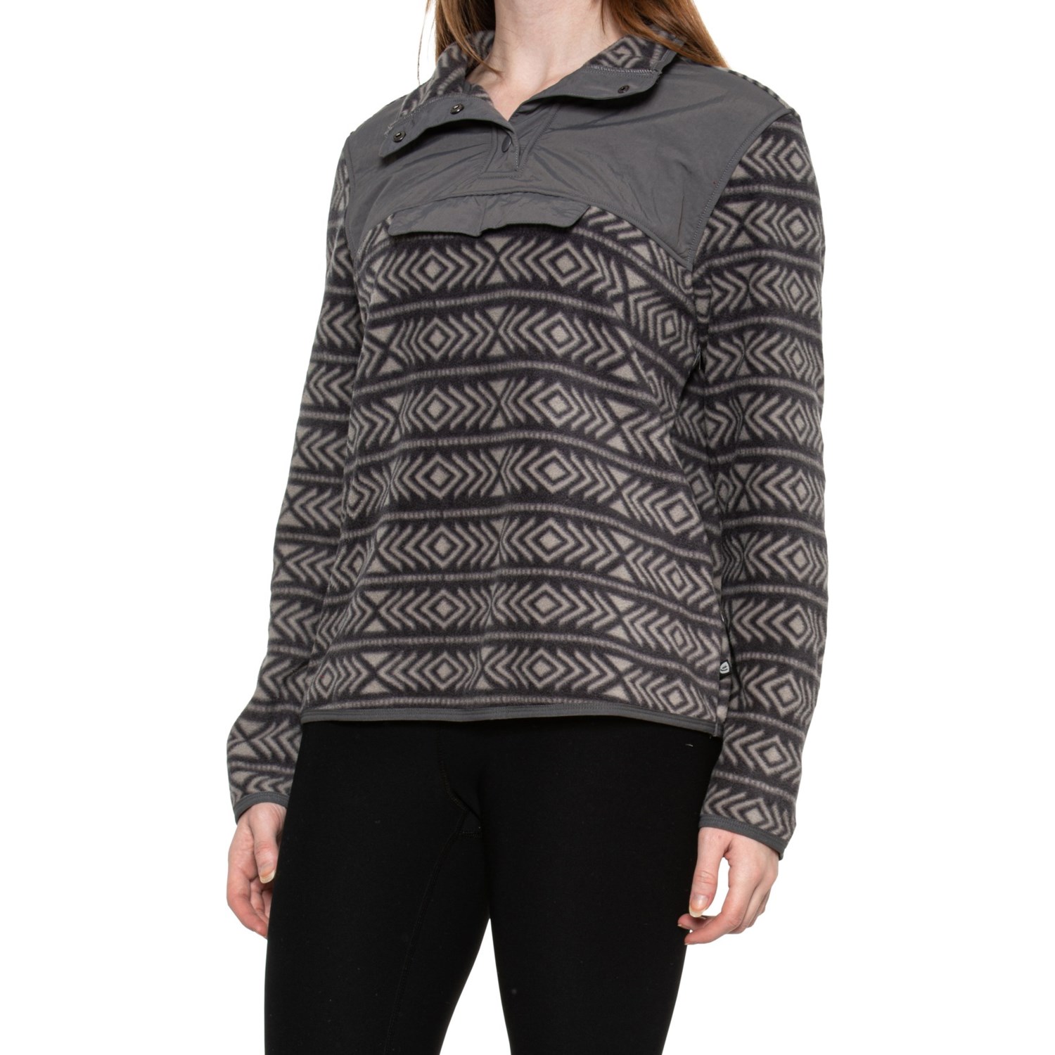 Sierra Designs Printed Mixed Media Polar Fleece Shirt - Snap Neck, Long ...