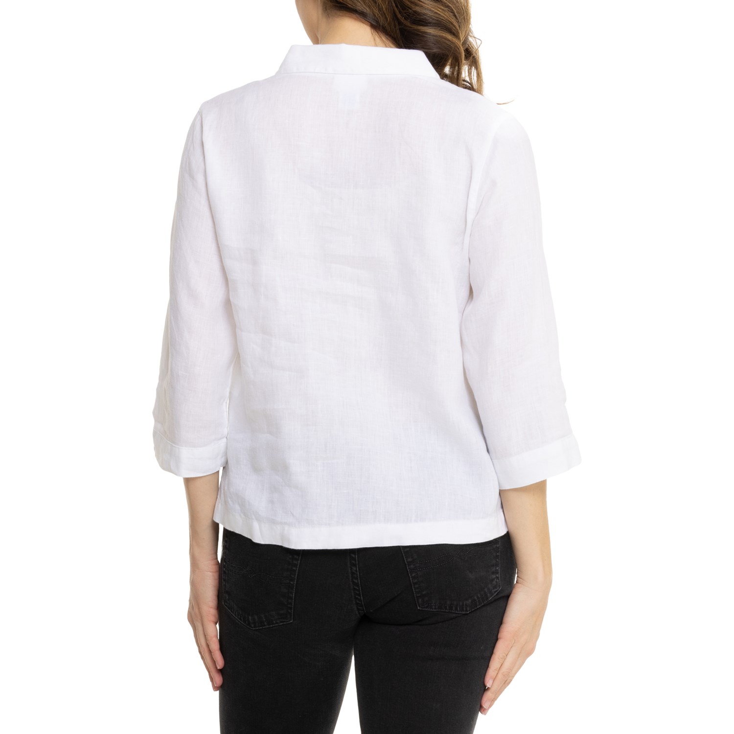 Sigrid Olsen Gathered Shoulder Collared Tunic Shirt - Linen, 3/4 Sleeve ...