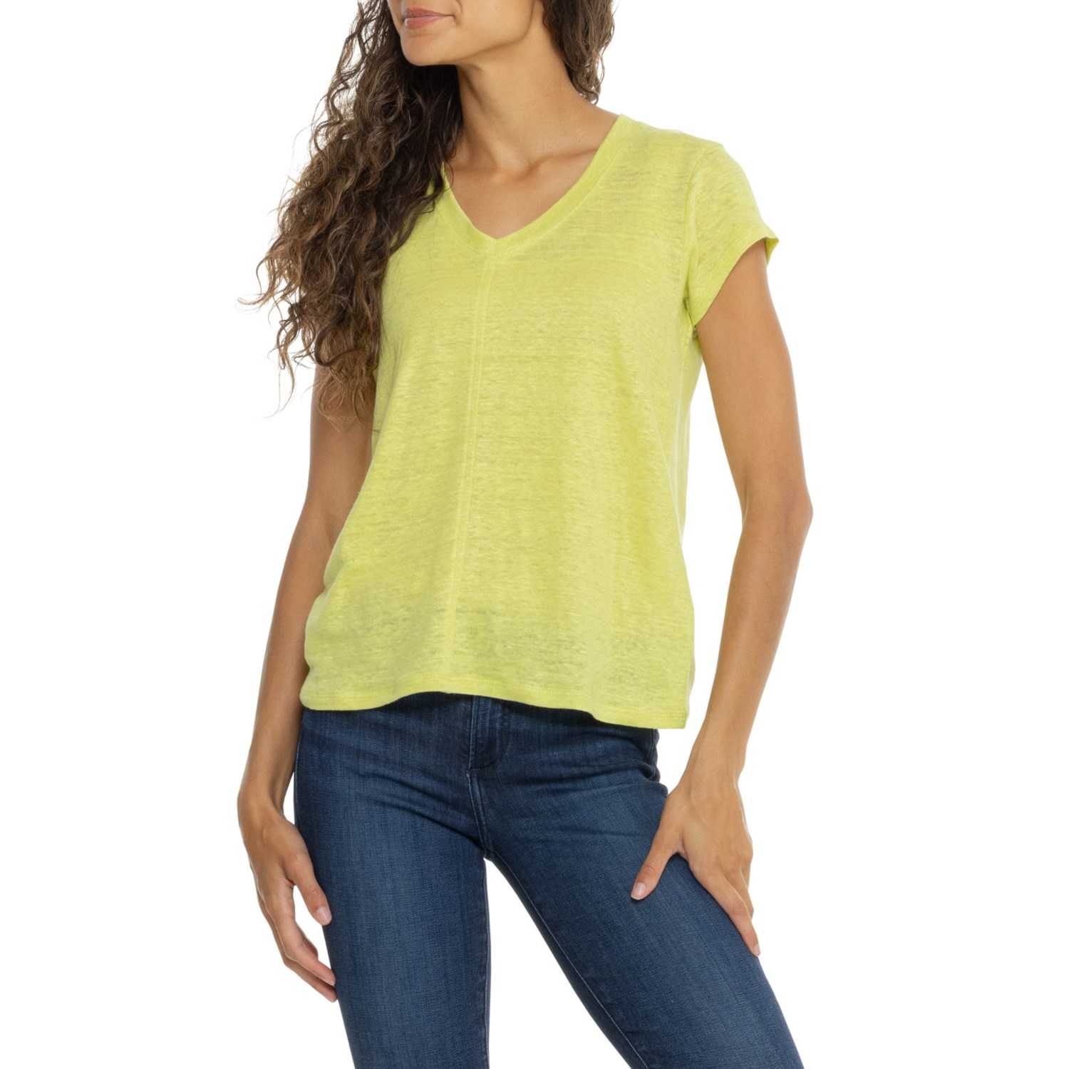 Sigrid Olsen Slub Linen V-Neck Shirt - Short Sleeve - Save 37%