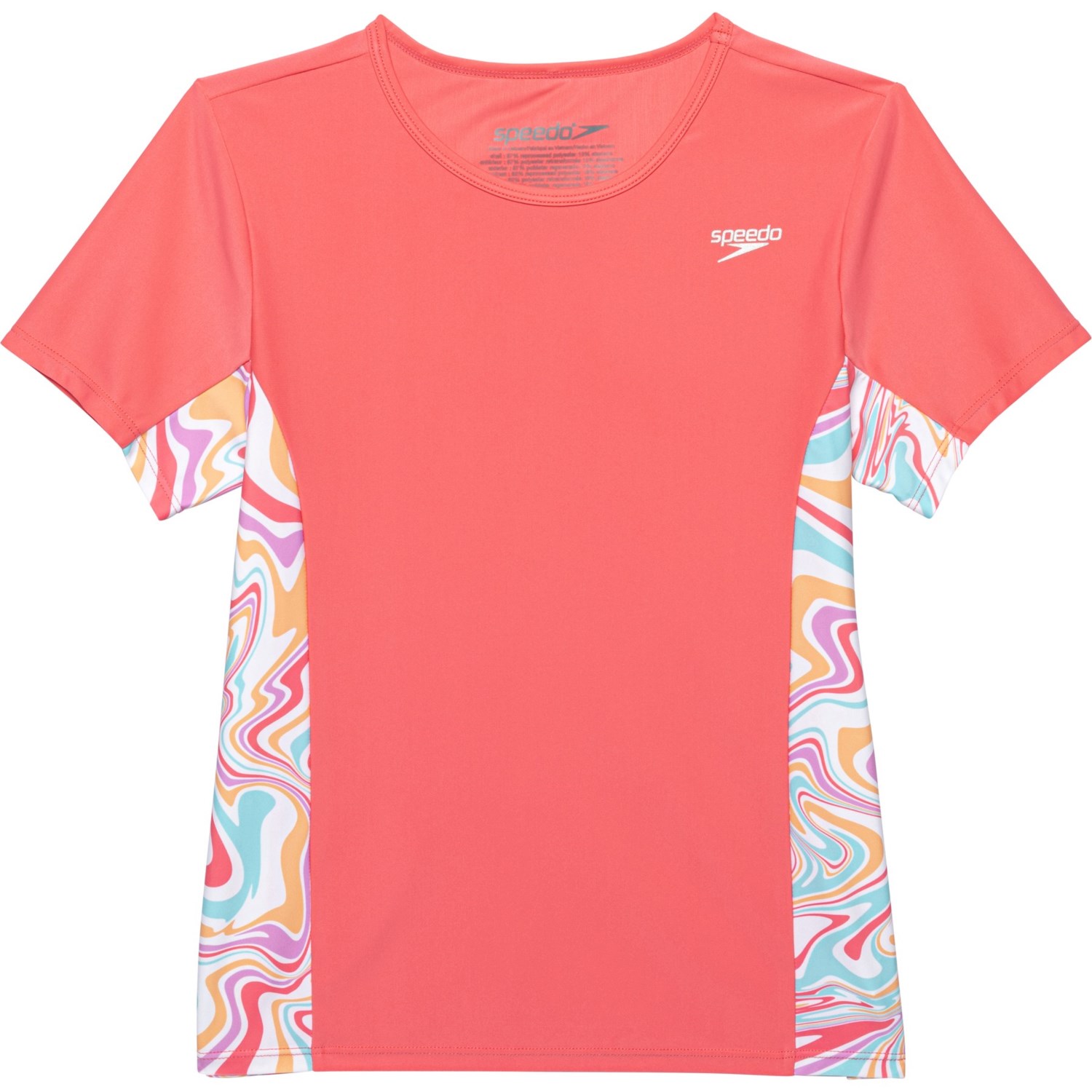 Speedo Big Girls Print Splice Rash Guard - UPF 50+, Short Sleeve - Save 68%