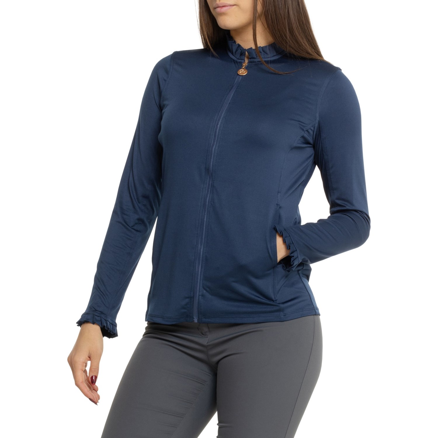 Stella Parker Ruffle Collar Full-Zip Shirt - UPF 50, Long Sleeve - Save 71%