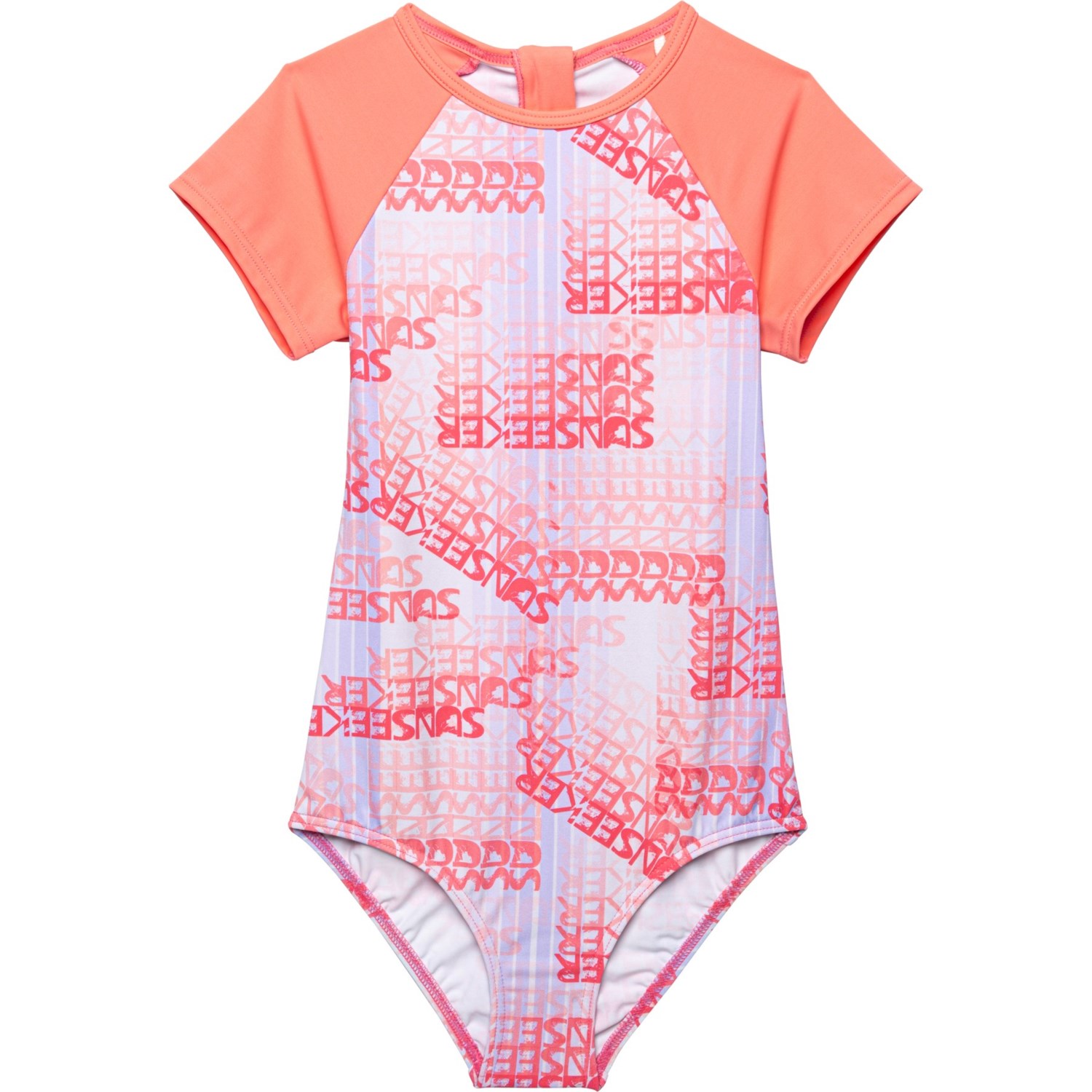 Sunseeker Little Girls Logo Print One-Piece Rash Guard Swimsuit - Short ...