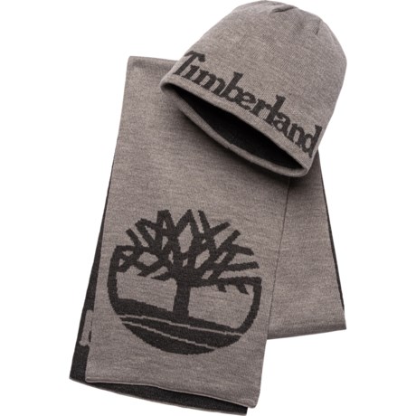 Timberland Logo Jacquard Scarf and Beanie Set (For Men) - Save 50%