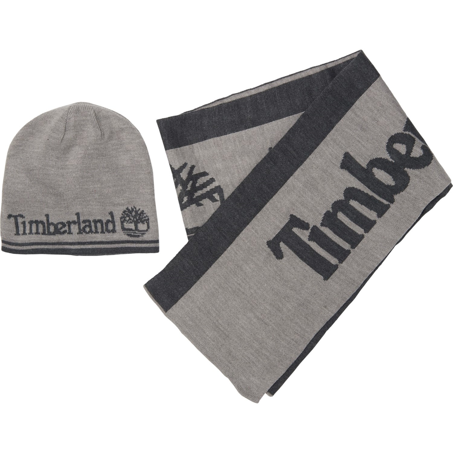 Timberland Logo Jacquard Scarf and Beanie Set (For Men) - Save 53%