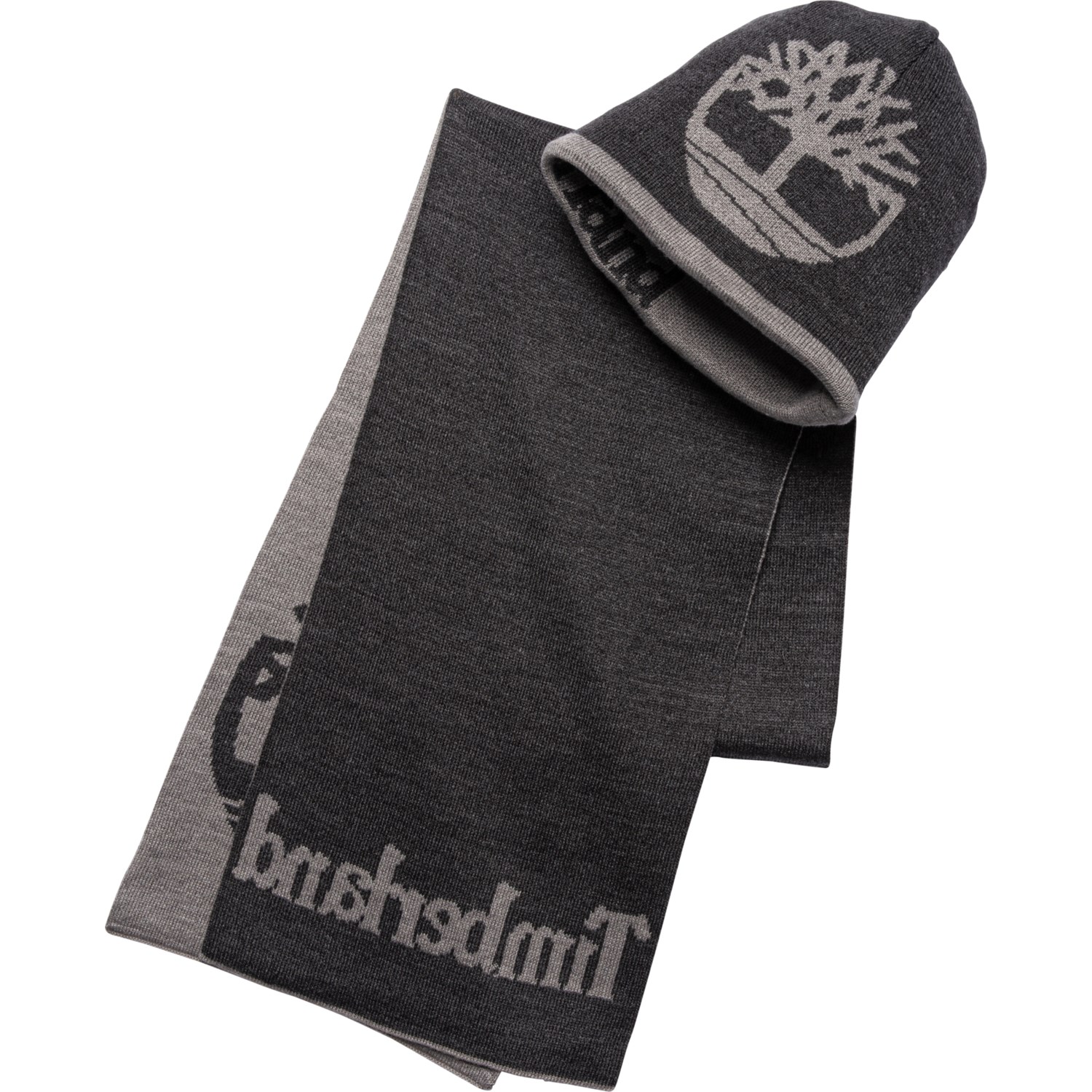 Timberland Logo Jacquard Scarf and Beanie Set (For Men) - Save 50%