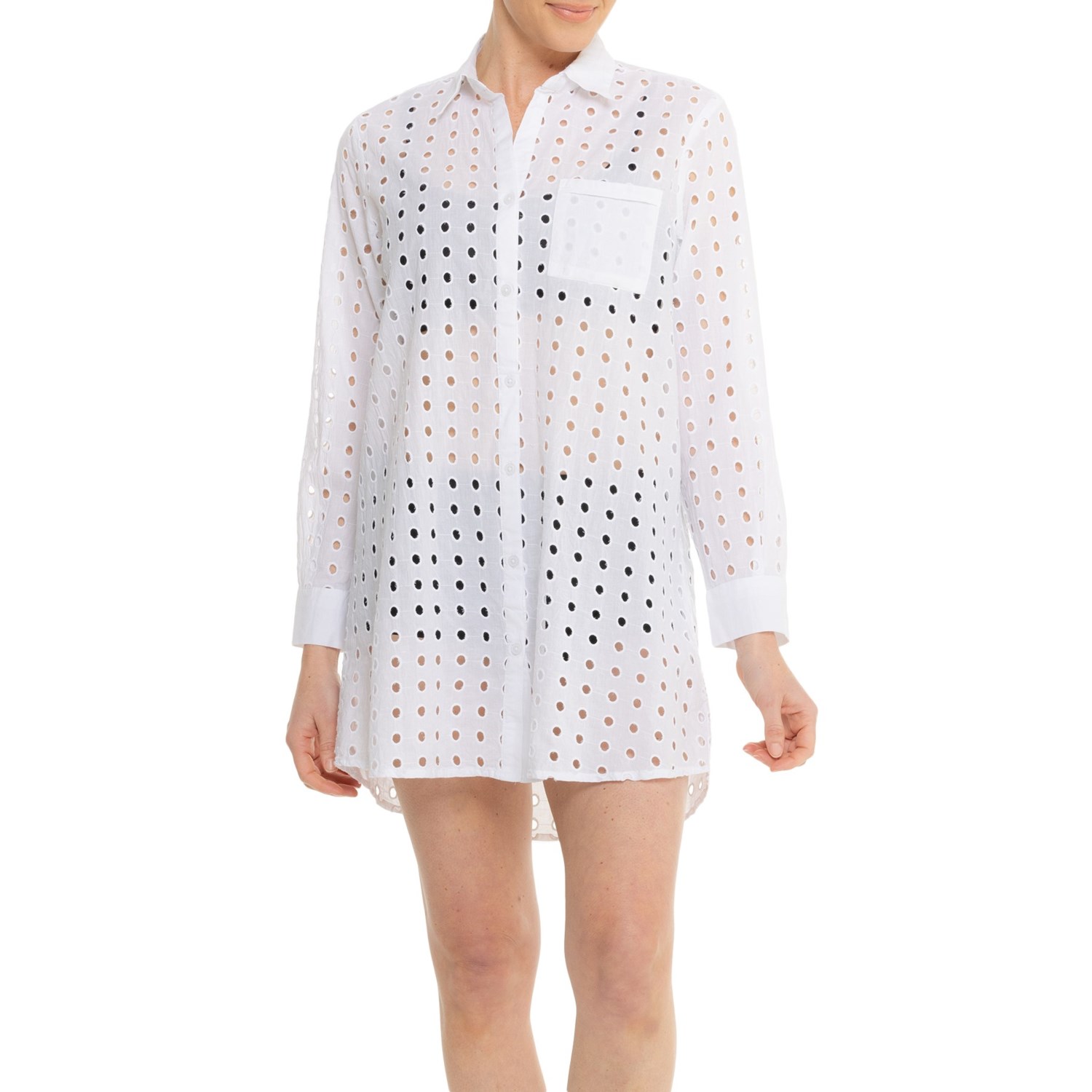 TRUE DESTINATIONS Eyelet Tunic Shirt - Long Sleeve - Save 71%