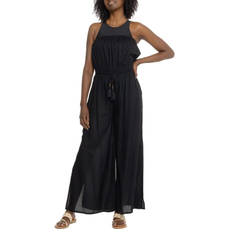 TRUE DESTINATIONS Solid Challis Cover-Up Jumpsuit - Sleeveless - Save 79%