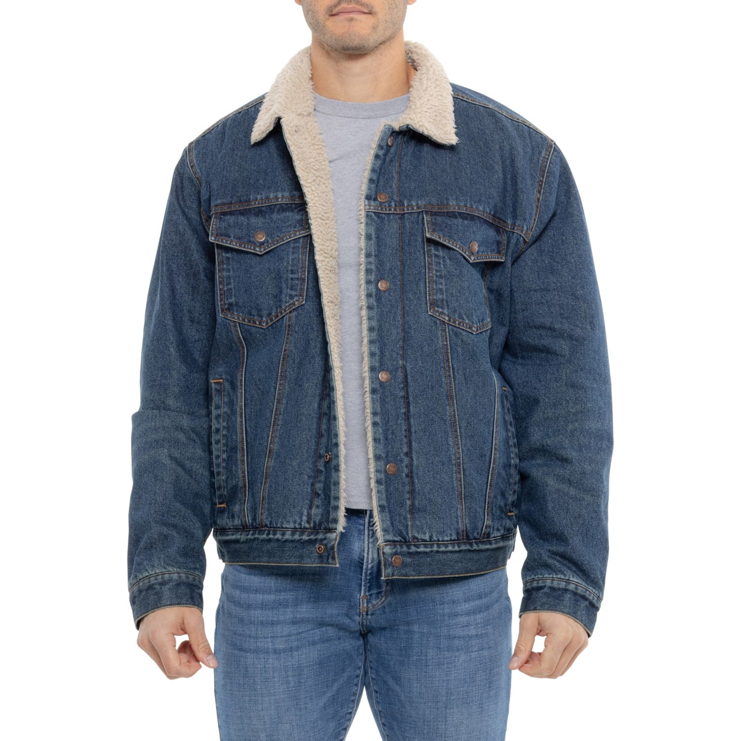 True Grit Freemont Sherpa Lined Denim Trucker Jacket - Save 63%
