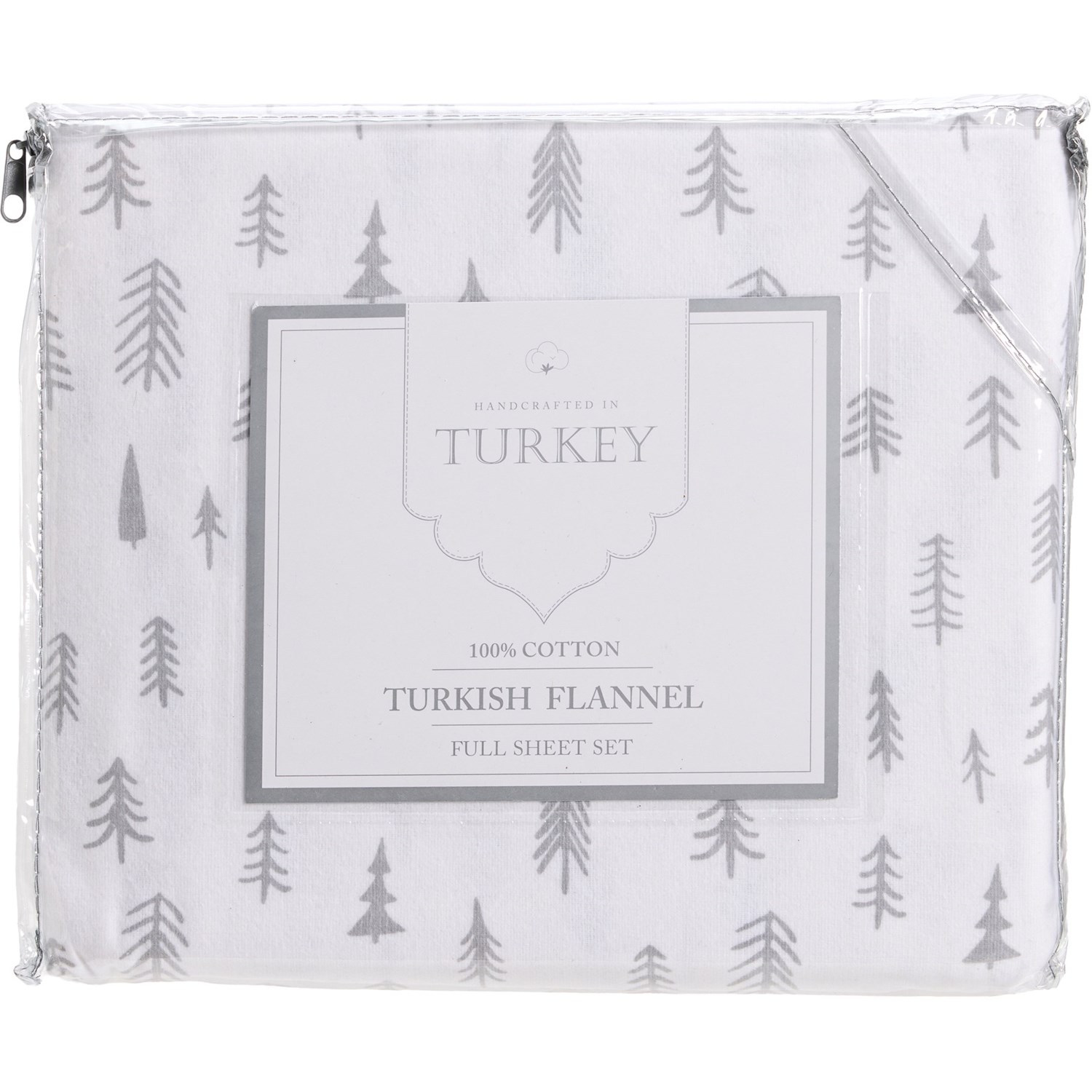 Turkish Flannel Full Holiday Trees Flannel Sheet Set - 4-Piece, Grey ...