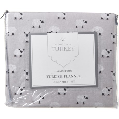 Turkish Flannel Queen Grazing Sheep Flannel Sheet Set - 170 gsm, Grey ...