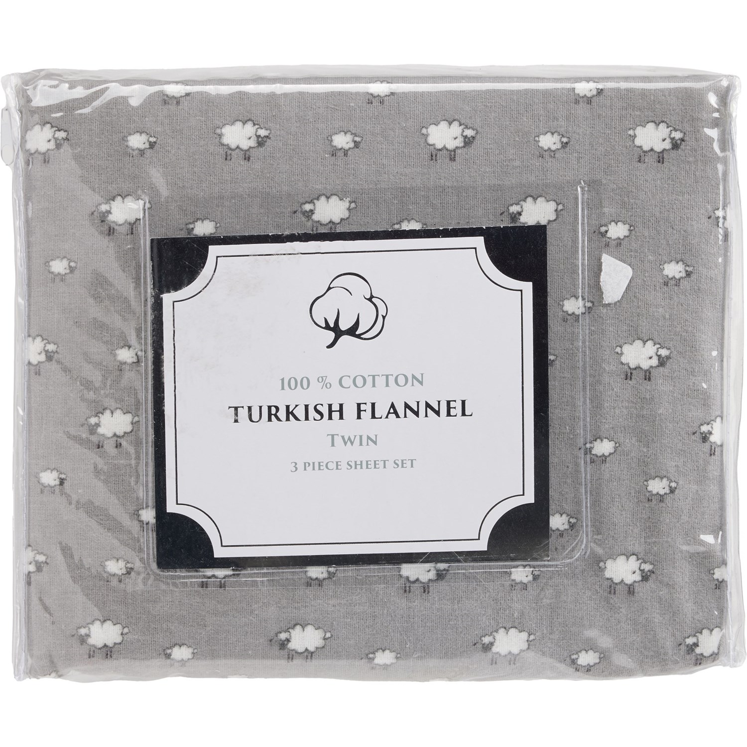 Turkish Flannel Twin Cotton Sheep Sheet Set - 170 gsm, Grey - Save 63%