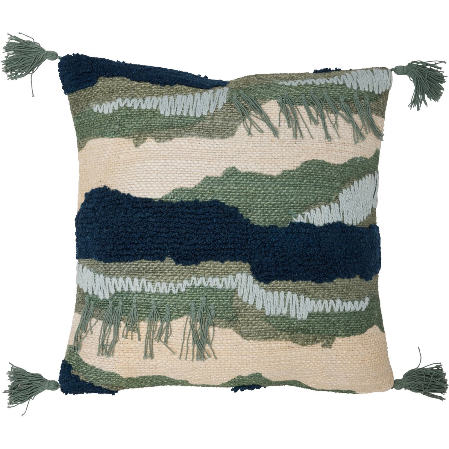 Villa by Classic Home Jute Blue Tassel Throw Pillow - 22x22”, Feather ...