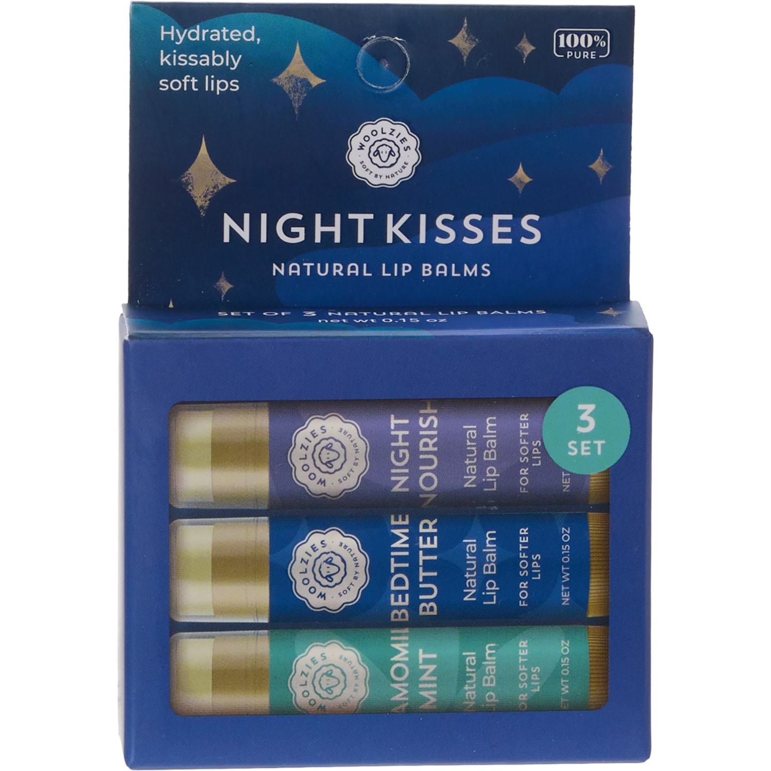 Woolzies Night Kisses Natural Lip Balms - Set of 3 - Save 28%