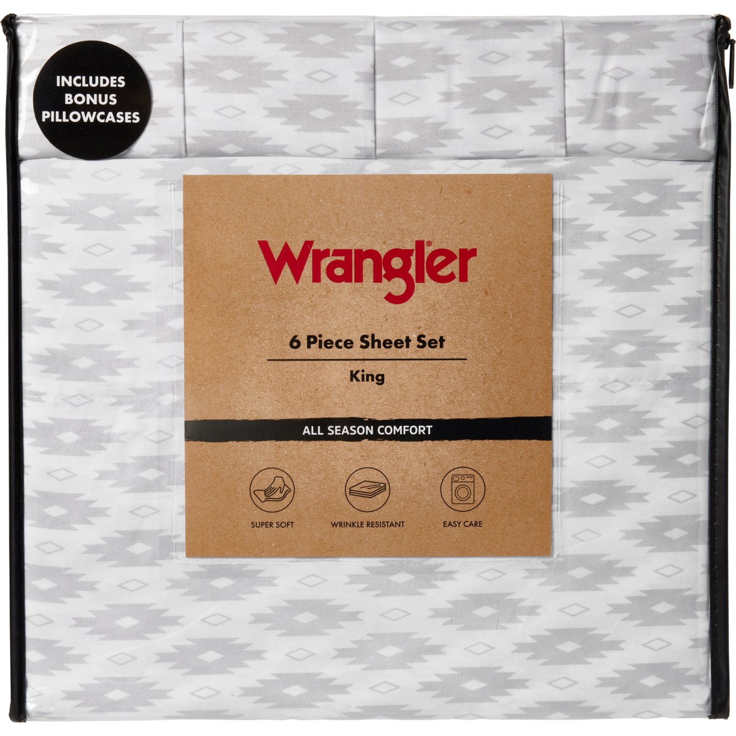 Wrangler King Aztec-Inspired Print Microfiber Sheet Set - 6-Piece, Grey ...
