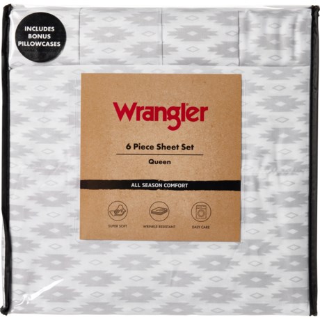 Wrangler Queen Aztec-Inspired Print Sheet Set - 6-Piece, Grey - Save 58%