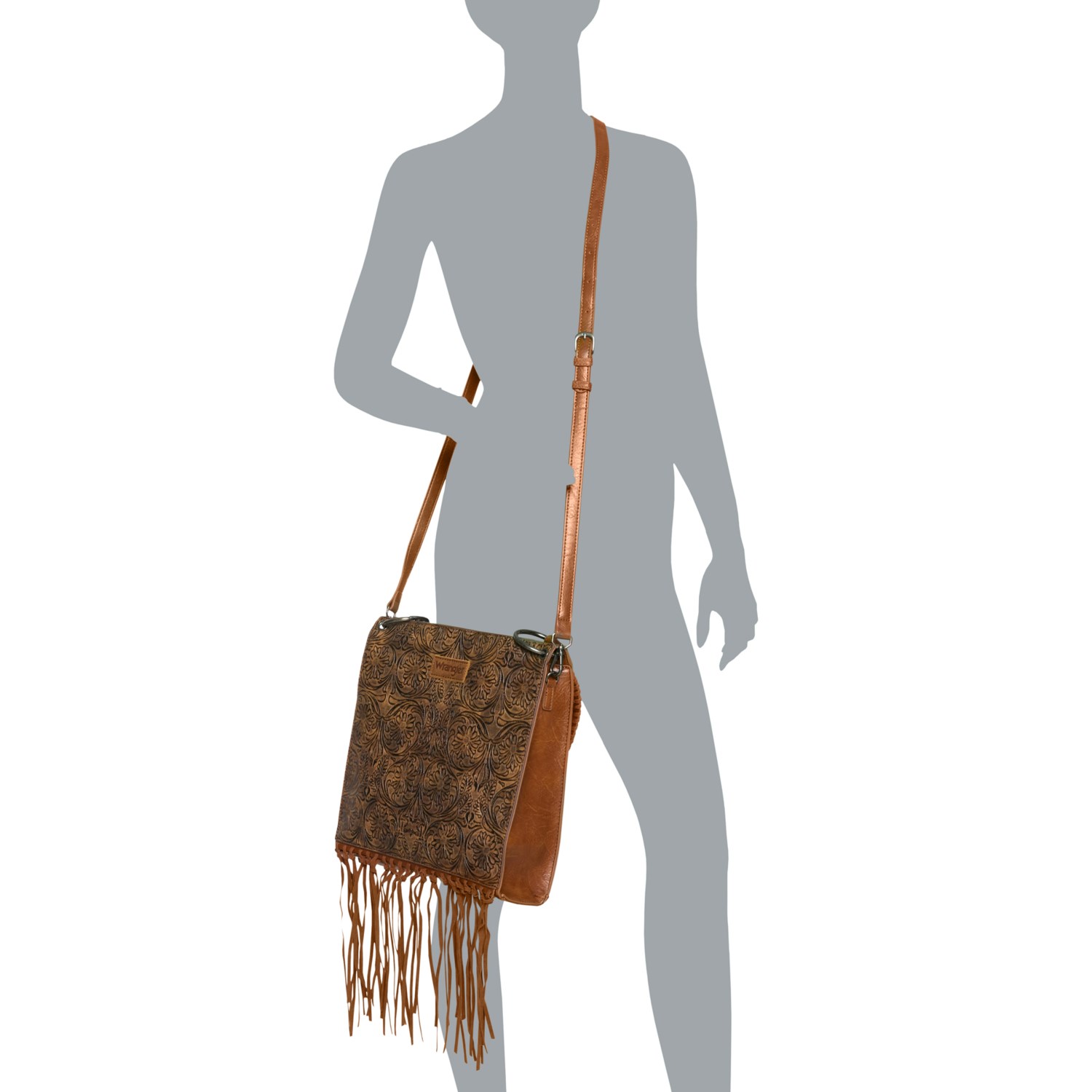 Wrangler Tooled Sling Crossbody Bag with Fringe - Save 40%