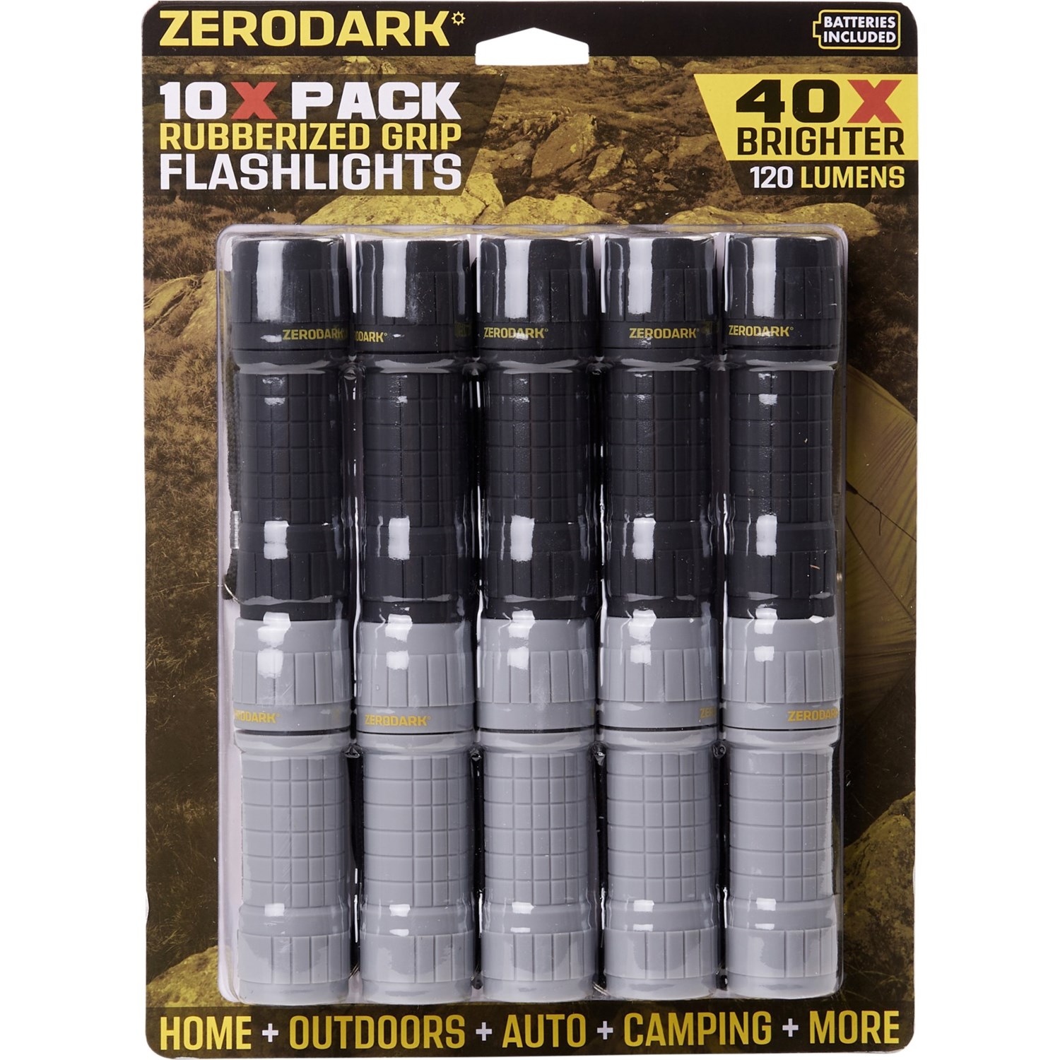 ZERO DARK Rubberized Grip Flashlights - 120 Lumens, 10-Pack - Save 40%